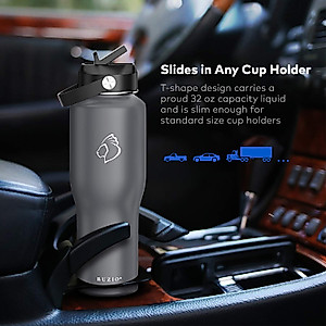 BUZIO Stainless Steel Water Bottle Vacuum Insulated (Cold for 48 Hrs, Hot for 24 Hrs), Graphite 32oz Tumbler Travel Flask with Straw Lid and Flex Cap, Fit in Any Car Cup Holder