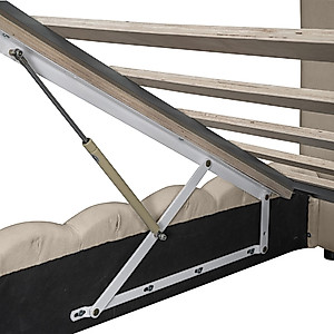 FEELHOME Queen Size Lift Up Storage Bed/Button Tufted Wingback Headboard/Hydraulic Storage/Upholstered Platform Bed Frame/No Box Spring Needed/Wood Slats Support/Light，Beige