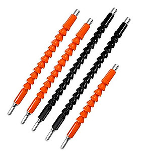 VEINARDYL 5 pcs Flexible Drill Bit Extensions, 11.8 9.8 7.9 inch 1/4'' Hex Shank Screwdriver Connection Shaft Tip Flex Drive Quick Connect Adapter Power Tool Kit - Black, Red, Orange