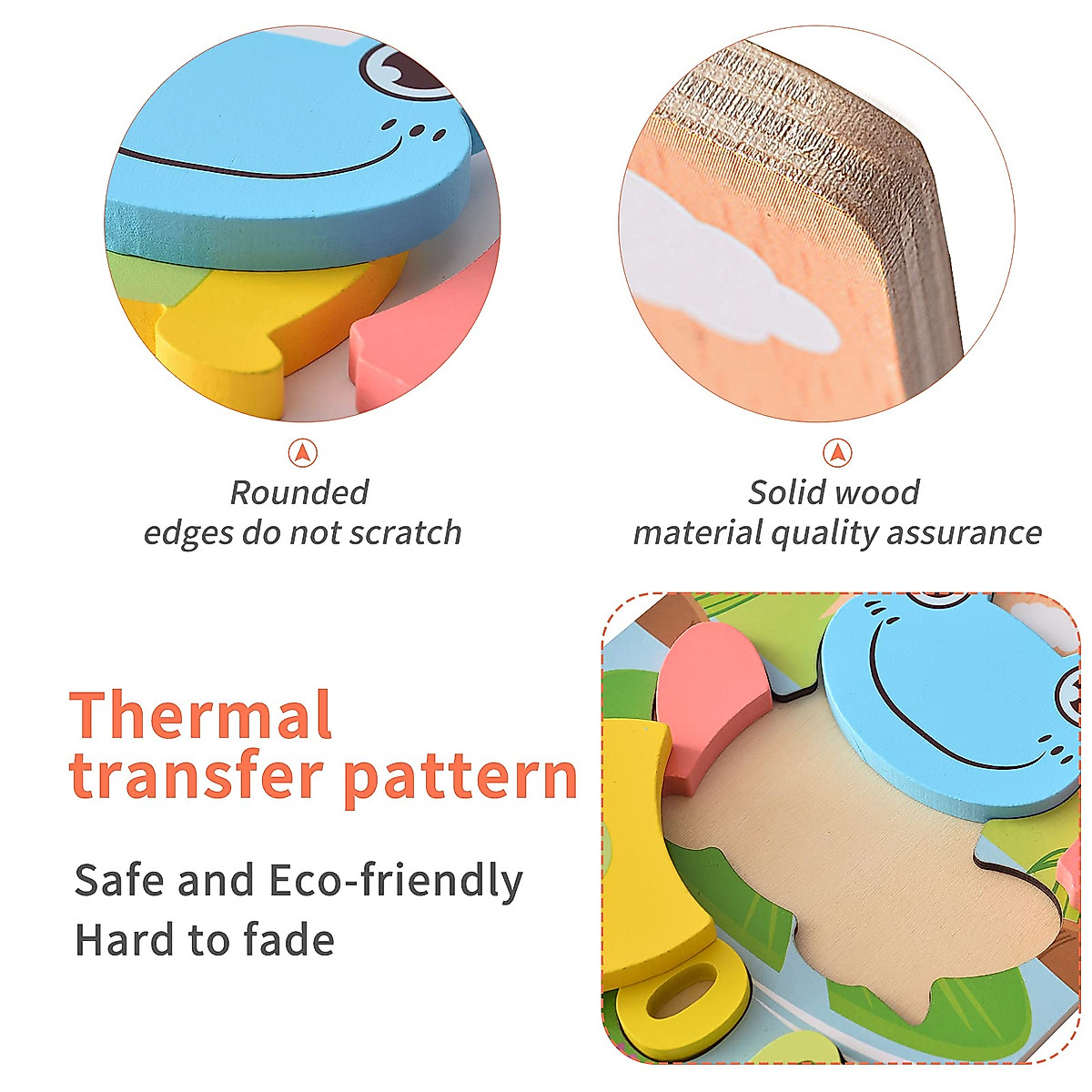 Cheerlyhood Toddler Jigsaw Puzzles Wooden Montessori Educational Preschool Learning Toys Frog Bee Snail Owl 4 Pack