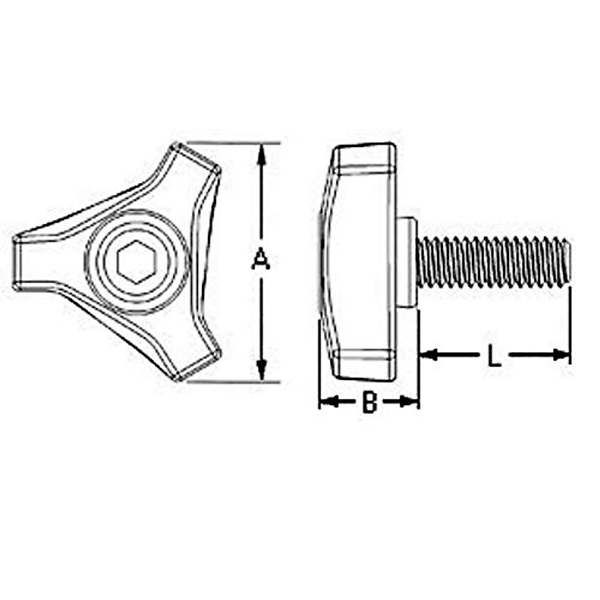 1/4"-20 x 1 Three Prong Clamping Thumb Screw Thumbscrew Thumb Screws Stainless Steel Standard/Coarse Plastic Knob Thumbscrew Stud 1" – with Hex Wrench - Built in USA - Pack of (10)