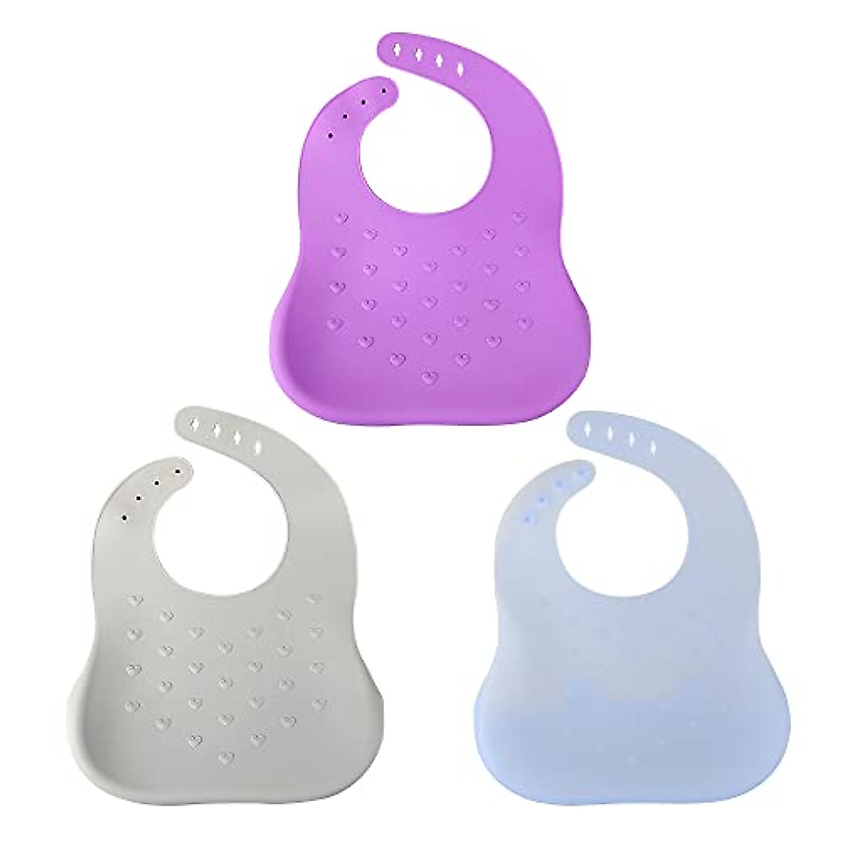 Aricsen 3 Pack Silicone Baby Bibs for Babies & Toddlers (6-72 Months), Adjustable Fit Waterproof Feeding Bibs, Easy Wipe Clean, Soft, Unisex, with Pouch, Non Messy Babies Boys Girls (3 Colors)