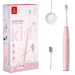 Oclean Kids Air 2 Electric Toothbrush with 4 Brush Heads and Ultra Quiet Rechargeable Toothbrush,2.5H Fast Charge for 40 Day Use,2 Min Built-in Timer, Gifts for Kids Age 6+ Teens Boys Girls-Pink