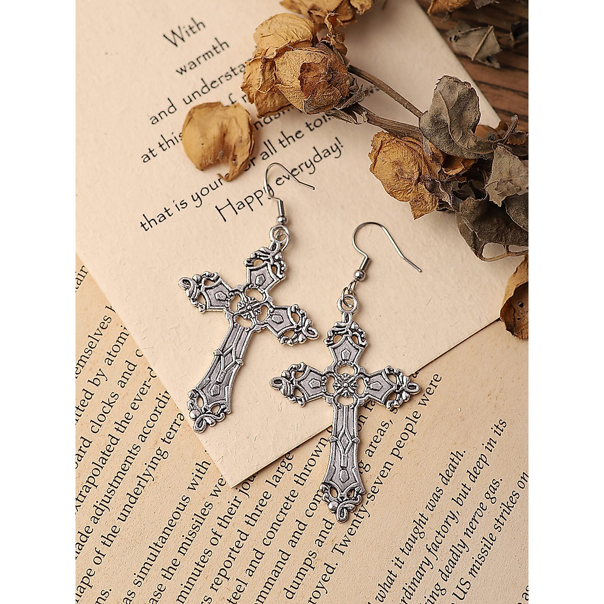 Sacina Gothic Cross Earrings, Zinc Alloy Cross Dangle Earrings, Goth Jewelry Gift for Women