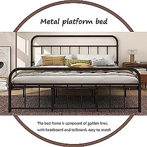 alazyhome King Bed Frame Metal Platform with Vintage Headboard and Footboard Easy Assembly No Box Spring Needed Steel Slat Support Black