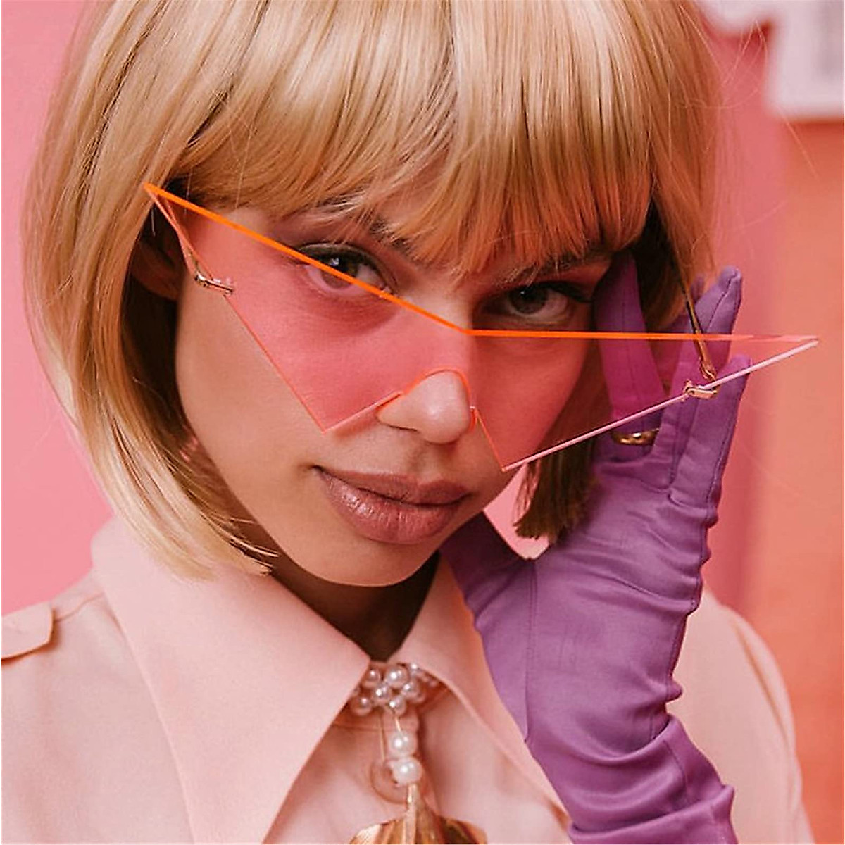 willochra Triangle One Piece Frameless Sunglasses For Women Trendy Ocean Lens Sun Glasses Men Party Prom Sunglasses (black)