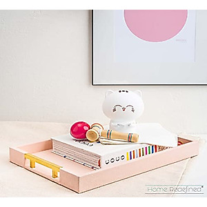 Home Redefined Modern Elegant 18"x12" Rectangle Baby Pink Tray Glossy Shagreen Decorative Ottoman Coffee Table Perfume Dresser Kitchen Serving Tray with Gold Polished Metal Handles for All Occasion's