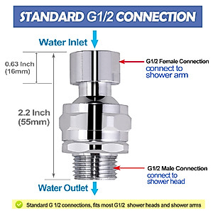 Shower Head Swivel Ball Adapter Brass Adjustable Shower Arm Connector Universal Showering Component Shower Arm Extension, Polished Chrome