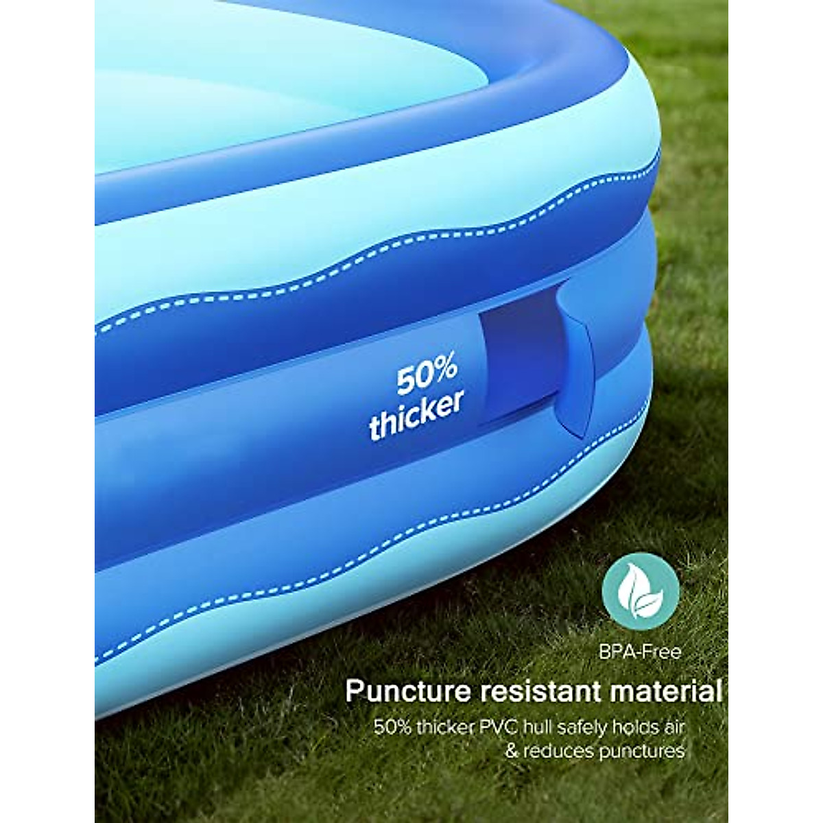 Inflatable Swimming Pool, Rectangle Above Ground Family Blow Up Pool, Swimming Pool for Kiddie Adults, Large Full-Sized Thickened Plastic Pool for Garden Backyard Outdoor (92 inx 56inx 20in)