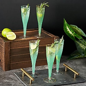 MATANA 120 Silver & Gold Glitter Plastic Champagne Flutes, 5 Oz Plastic Champagne Glasses for Parties, Clear Plastic Toasting Glasses, Mimosa Glasses, Wedding Party Cocktail Cups, Reusable | Bulk Pack