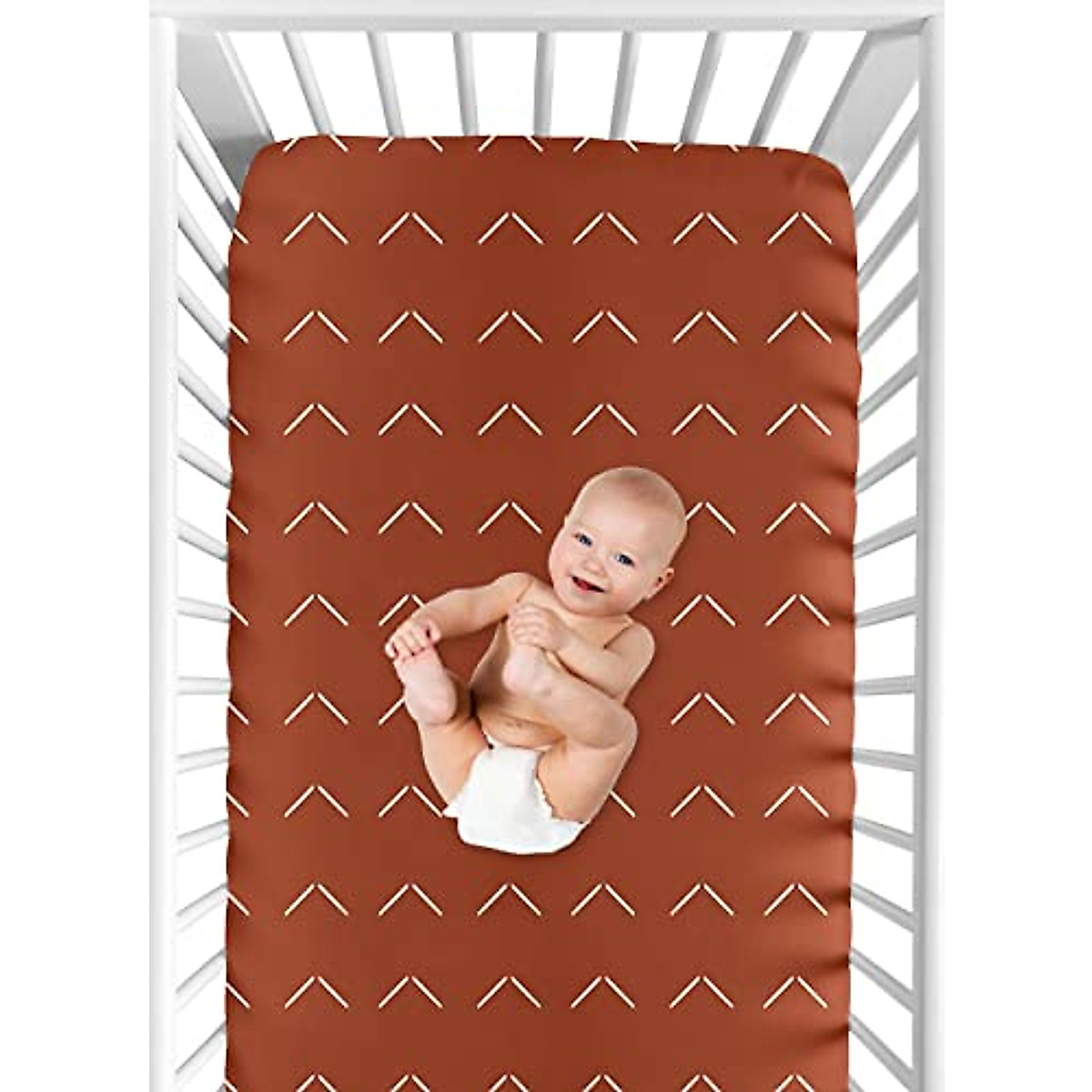 Sweet Jojo Designs Boho Arrow Boy Girl Fitted Crib Sheet Baby Toddler Bed Nursery - Burnt Orange Rust Modern Bohemian Farmhouse Southwest Shabby Chic Designer Arrows Geometric Diamond Tuft Collection