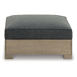 Signature Design by Ashley Citrine Park Casual Outdoor Ottoman with Cushion, Light Brown & Gray