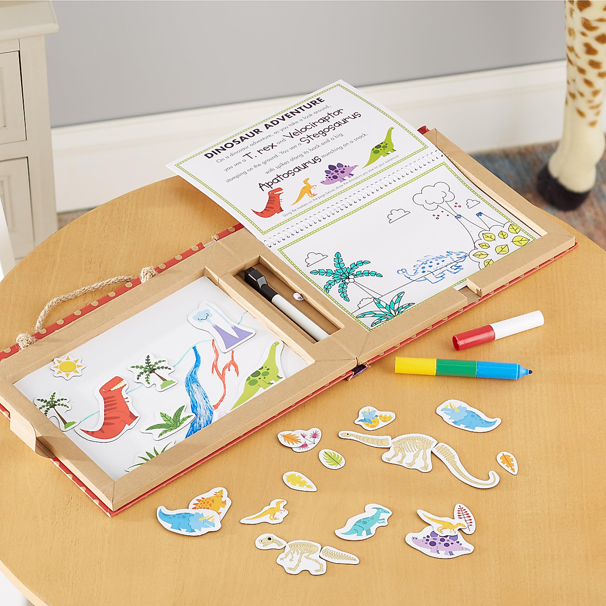 Melissa & Doug Natural Play: Play, Draw, Create Reusable Drawing & Magnet Kit – Dinosaurs (41 Magnets, 5 Dry-Erase Markers)