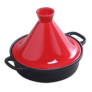 JINXIU Casserole 20Cm Cast Iron Tagine Pot, Tajine Cooking Pot with Enameled Cast Iron Base and Cone-Shaped Lid Quick & Easy Cooking for Home Kitchen,Red (Color : Red)