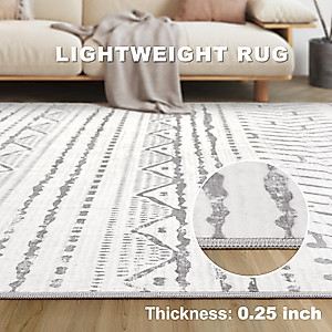 5x7 Area Rug Living Room Rugs: Large Soft Machine Washable Boho Moroccan Farmhouse Neutral Stain Resistant Indoor Floor Rug Carpet for Bedroom Under Dining Table Home Office House Decor - Grey White