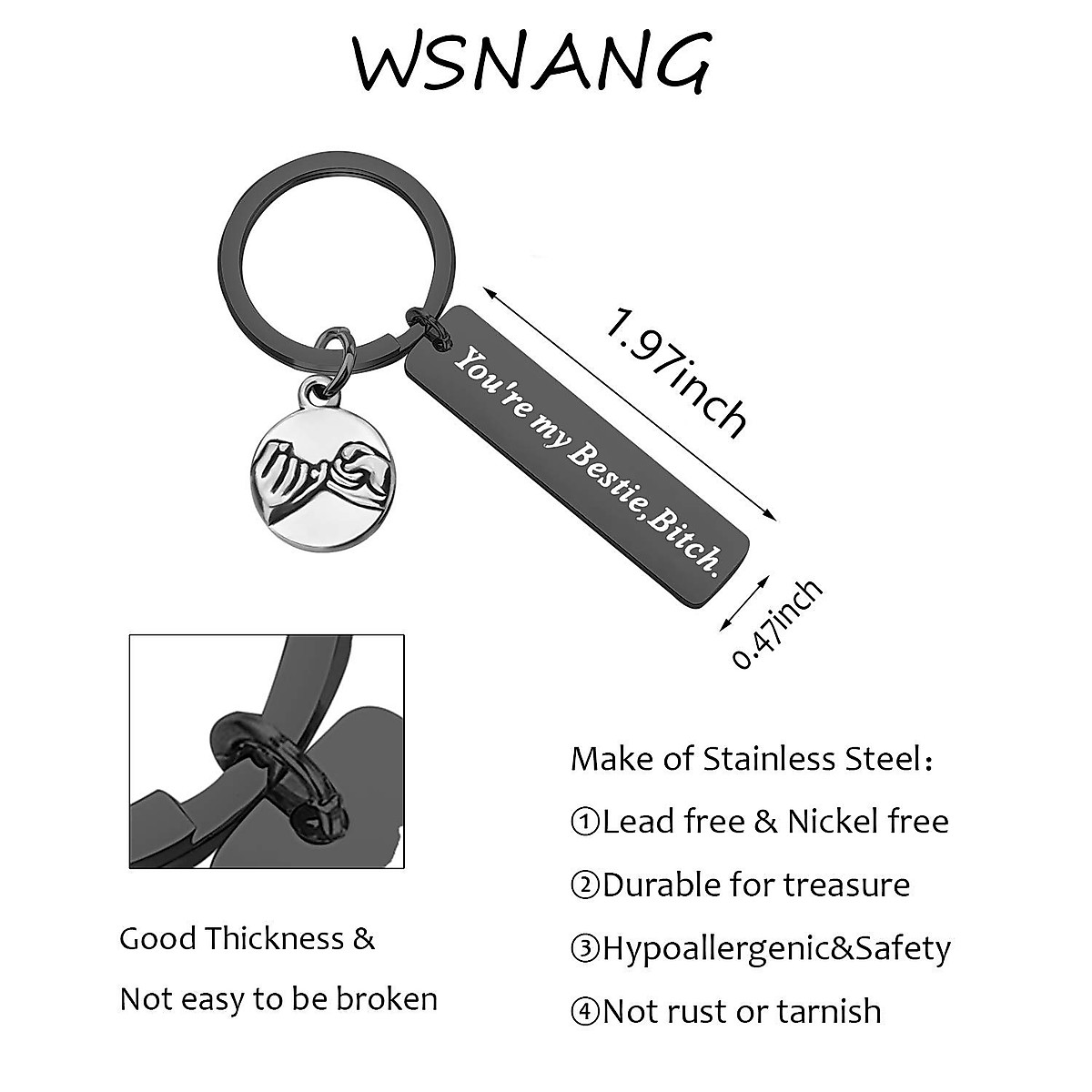 WSNANG Best Friend Keychain Besties Gift You Are My Bestie Bitch Keychain Friendship Jewelry BFF Birthday Gift Sister Gift (black)