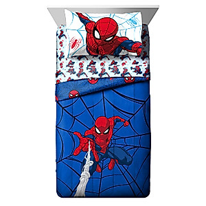 Jay Franco Marvel Spiderman Webtastic 4 Piece Toddler Size Bed Set – Super Soft Microfiber Bed Set Includes Toddler Size Reversible Comforter & Sheet Set Bedding (Official Marvel Product)