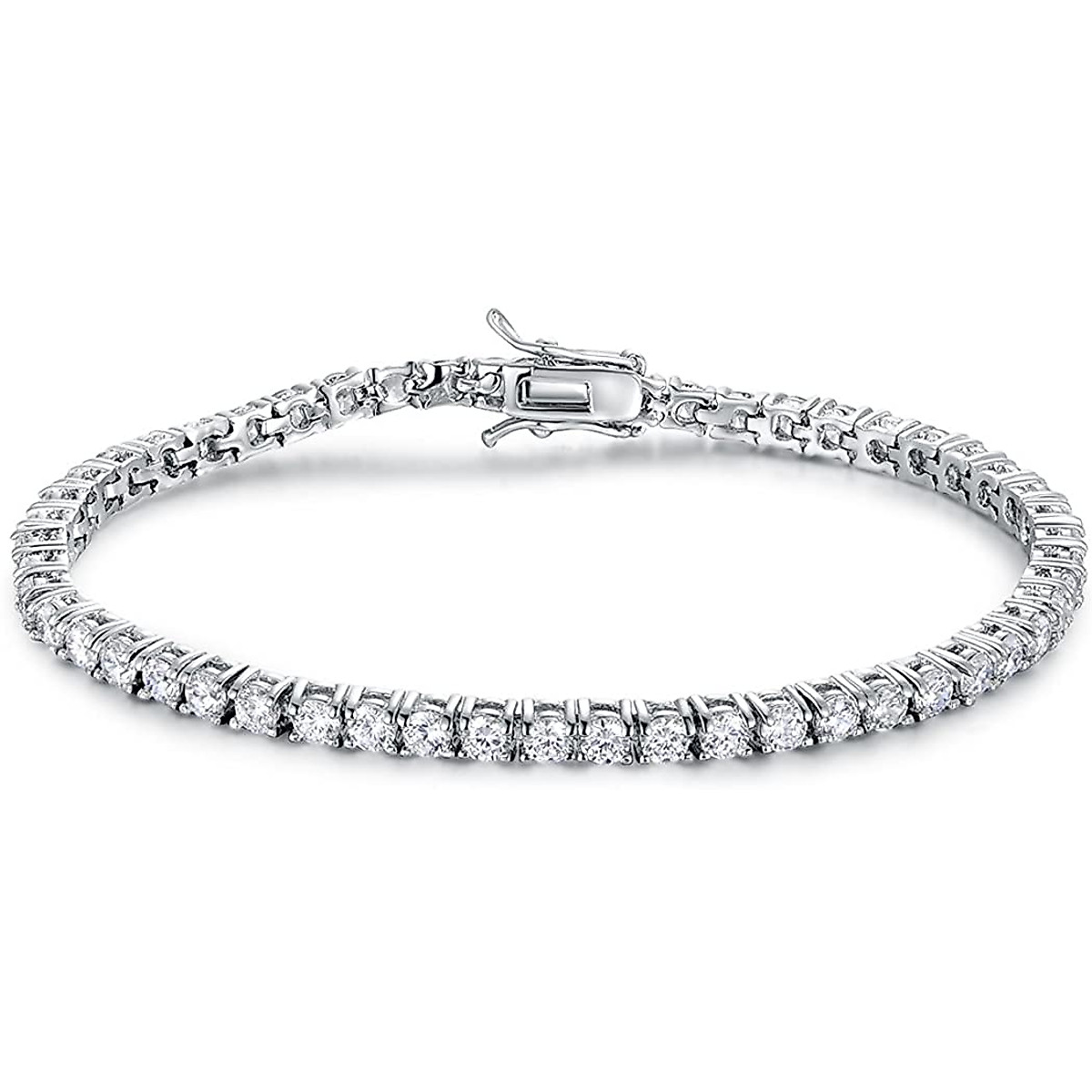 Gemsme 18K White Gold Plated 3.0mm Cubic Zirconia Classic Tennis Bracelet 6.0 Inch