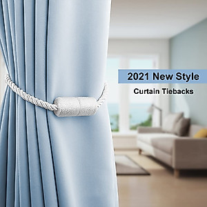 XDerlin 2 Pack Strong Magnetic Curtain Tiebacks Outdoor Decorative Tie Backs Modern Rope Tiebacks Modern Handmade Tie Backs Decorative Curtain Holdbacks for raperies- White