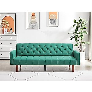 Fiveshow Modern Linen Cushion Convertible Double Folding Living Room Sofa Bed (Eucalyptus Wood Frame)，Apartment Living Room Sofa