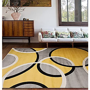 Rugshop Contemporary Abstract Circles Easy Maintenance for Home Office,Living Room,Bedroom,Kitchen Soft Area Rug 5' 3" x 7' 3" Yellow