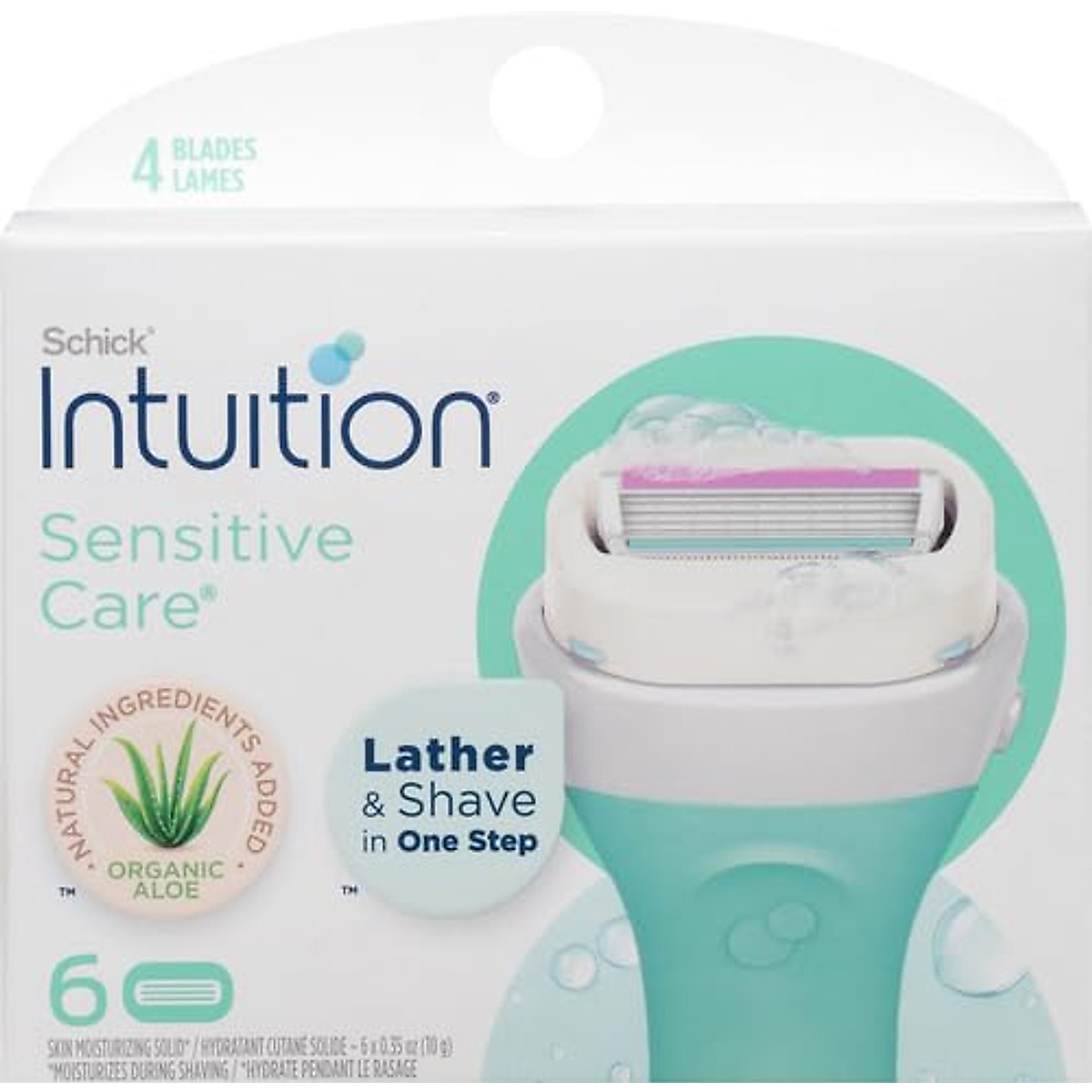 Schick Intuition Refill, Razors for Women Sensitive Skin | Intuition Razor Blades Refill with Organic Aloe, Razor Refills , 6 Count (Pack of 1)