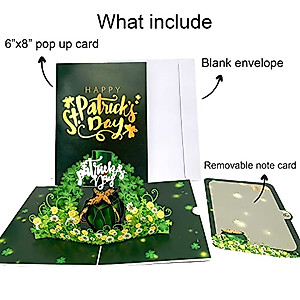 St Patricks Day Pop Up Cards by 22CRAFT - Clover St Patricks Pop Up Card 6"x 8" - 3D St Patricks Day Cards, Saint Patrick's Pop Up Cards for Family, Friend, Husband, Wife, Her, Him, Kids