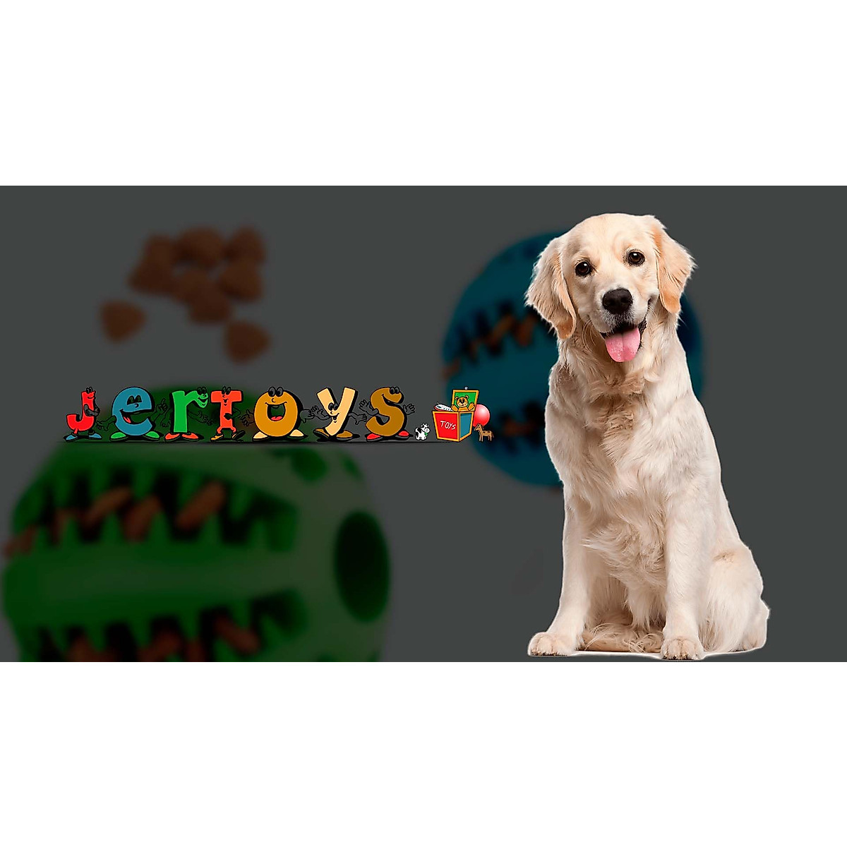Jertoys Juguetes, Pelota para Perros Indestructible. Bola masticable resistente a las mordeduras con comedero en sus ranuras Ideal para la limpieza de dientes y entretemiento de sus mascotas (Blue)