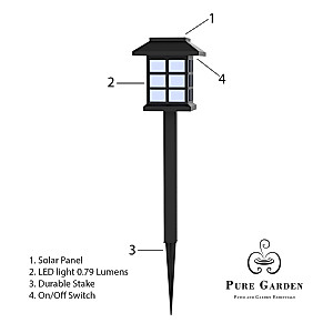 Pure Garden Solar Powered Lights (Set of 6)- LED Outdoor Stake Spotlight Fixture for Gardens, Pathways, and Patios, Black, 15” (H) x 3.25” (L) x 3.25” (W) (Pack of 2)