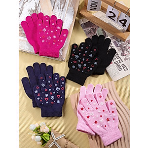 Cooraby 4 Pair Stretch Winter Kids Gloves Full Fingers Magic Gloves Winter Warm Student Knitted Gloves for Boys Girls Kids