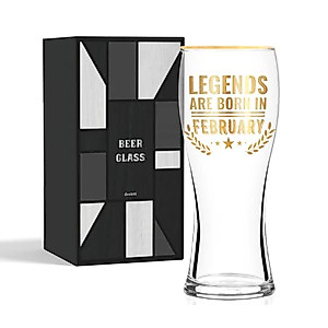 Unique Birthday Gifts for Men, Husband, Him, Funny Beer Glass for Dad, Brother, Boyfriend, Son, Uncle, 15 oz, Legends are Born in February