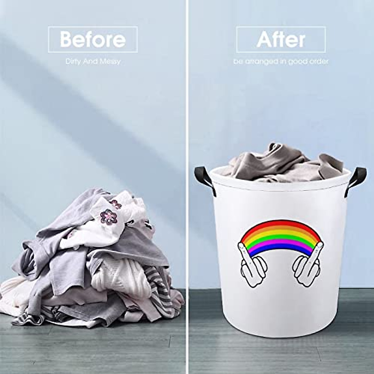 Fuck Gay Pride LGBT Rainbow Large Laundry Basket Hamper Bag Washing with Handles for College Dorm Portable