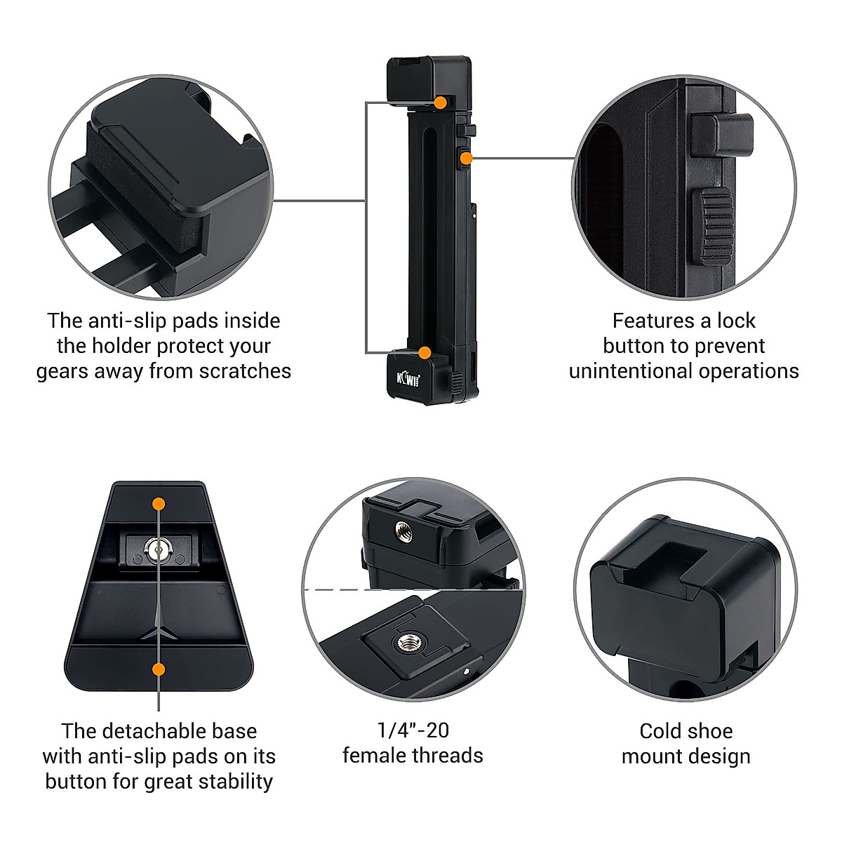 2 in 1 Versatile Tablet Tripod Mount and Desktop Stand, Tablet Tripod Clamp Holder with Cold Shoe for iPad Pro Air Mini, Fire Tablets, Samsung Galaxy Tabs to be Used on Tripod, Selfie Stick & Desk