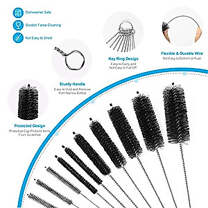 10PCS Straw Cleaner Brushes, 8 Inch Tube Cleaning Brush and Nylon Pipe Brush Set, Small Bottle Cleaning Brushes for Narrow Neck Sippy Cups Straws Teapot Nozzle(Black)