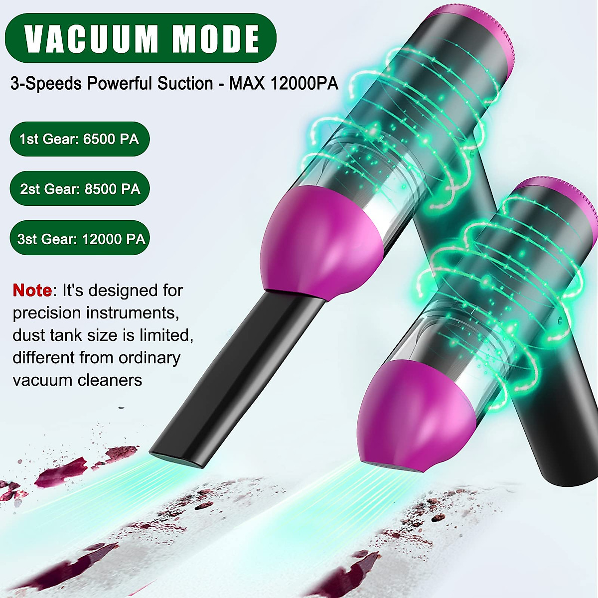 Compressed Air Duster & Vacuum,100000RPM Electric Keyboard Cleaner for Office Computer Replace Canned Air Blower, Cordless Duster Can with 7800mAh Rechargeable