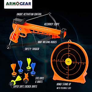 ArmoGear Bow & Arrow Archery Set | Includes Blaster Bow, 6 Suction Darts, Shooting Target | Great Crossbow Toy for Kids | Indoor & Outdoor Play Toy for Kids Boys & Girls
