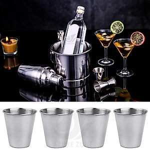 Azure Zone, 6 Pack Stainless Steel Shot Cups Metal Espresso Glass Barware Drinking Tumbler Vessel for Cocktail Beer Whiskey Water Bar Home Restaurant Tequila Liquor Party Silver 2 Ounce