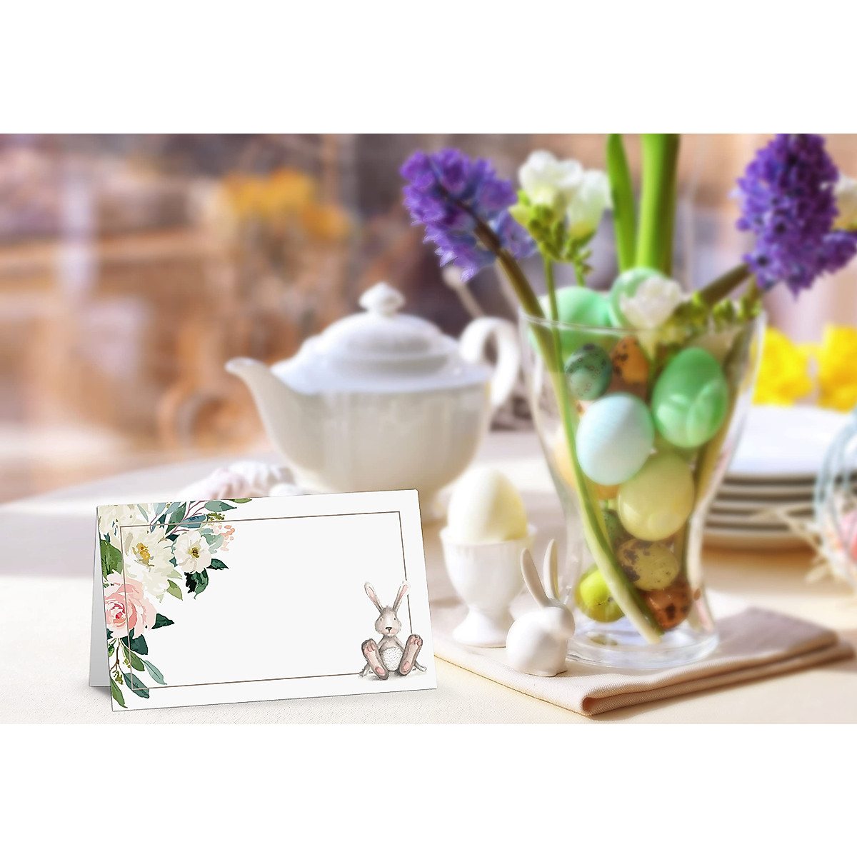 Table Place Card, Easter Tent Style Cards, Pack of 25 Half-Fold Reception Place Card, Cute Easter Egg Bunny, Easter Table Decor for Spring Wedding, Baby Shower, Dinner Party(F01)