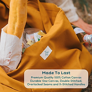 Nook Theory 3 Pcs Reusable Grocery Bags - Heavy Duty Canvas Bag, Large Grocery Tote for Shopping, Picnic, and Daily, 100% Cotton (Ocean)