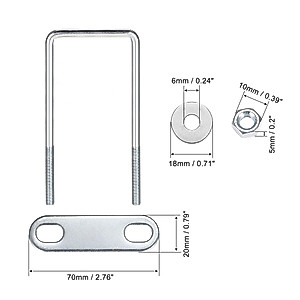 uxcell Square U-Bolts 2"(50mm) Inner Width 150mm Length Carbon Steel M6 with Nuts, Plate, Washers
