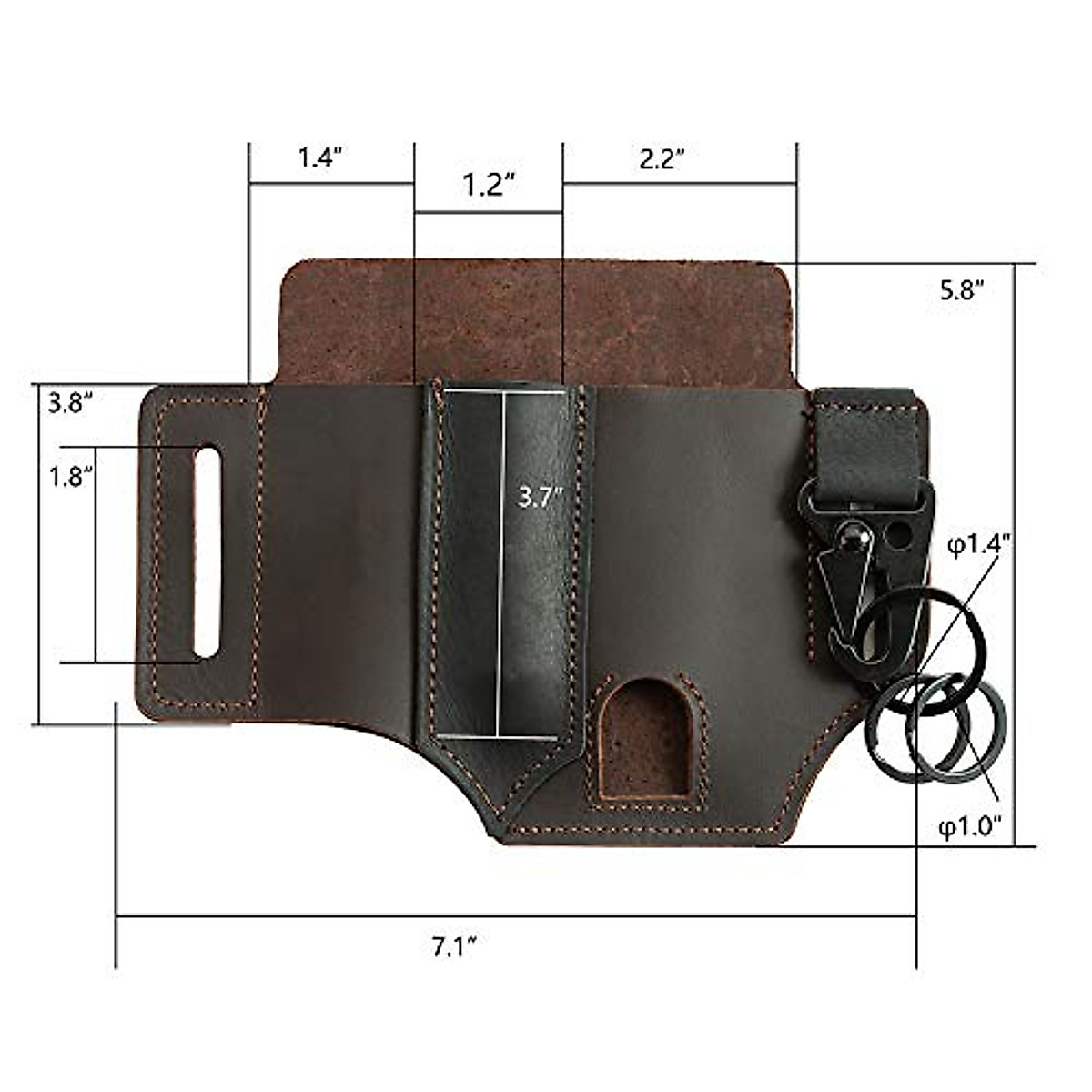 PUOSUO Multitool Sheath for Belt,EDC Letaher Multitool Sheath,Leather Flashlight Holster,Handmade 3 Pockets Organizer Sheath for Tactical pens,Tools, Leather EDC Pocket Organizer (Deep Brown)