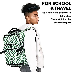 J World New York Lunar Rolling Backpack, Laptop Bag with Wheels, Matcha Checkers, 19.5"