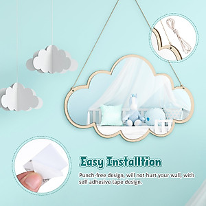 Mirror Cloud Wooden Mirror Cartoon Safety Shatterproof Mirror Wall Sticker Nordic Bedroom Nursery Decoration Mirror