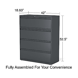 Lorell 60437 Lateral File, 4-Drawer, 42-Inch x18-5/8-Inch x52-1/2-Inch , Charcoal