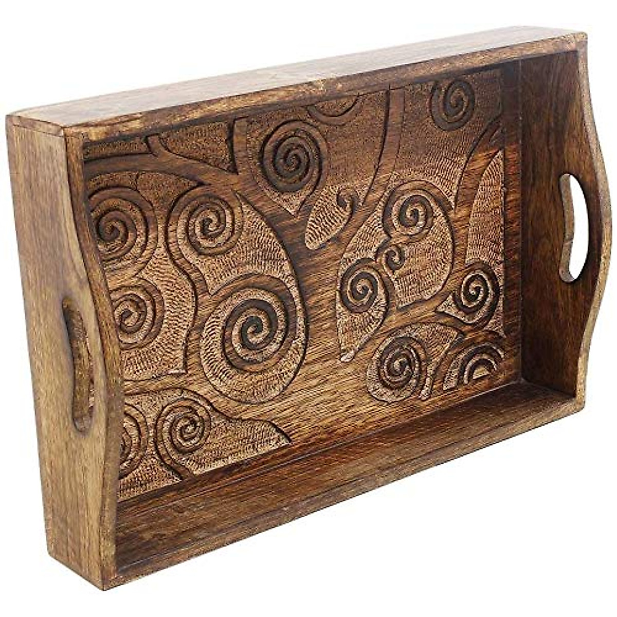 Tree of Life Wooden Breakfast Serving Tray with Handle for Tea Snack Dessert Kitchen Dining Serve Ware Accessories 15 x 10 Inches