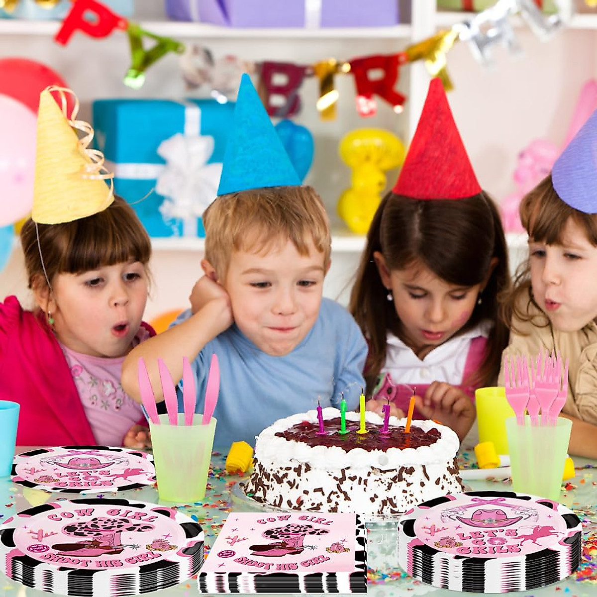 100pcs Western Cowgirl Party Decorations Let's Go Girl Party Supplies for Girls Cow Print Paper Plates Napkins Forks Knives Boots Western Theme Birthday Bachelorette Party