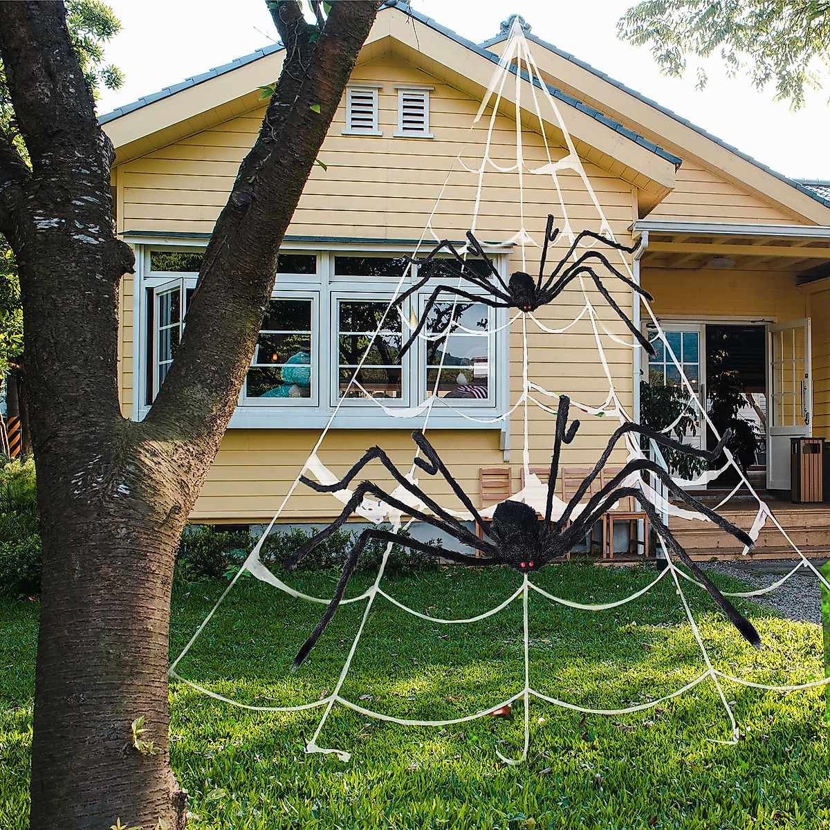 276‘'Halloween Spider Web + 78" Giant Spider Decorations Fake Spider with Triangular Spider Web for Outdoor Halloween Decorations Yard Parties Home Costumes Haunted House