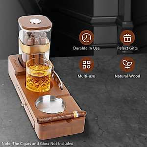OTAKOKIT Cigar Humidor and Cigar Ashtray Set With Whiskey Coasters, Acrylic Cigar Jar, Humidifier, Drawer, Cigar Holder and Cigar Cutter, Cigar Accessories Decor, Personalized Cigar Gifts for Men