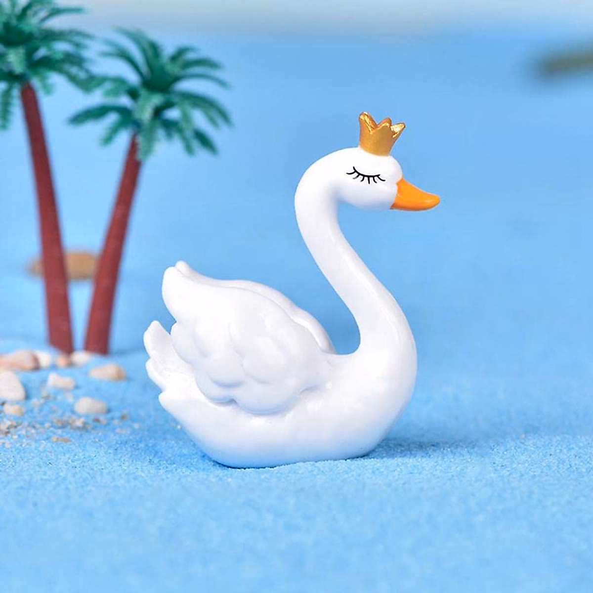REBABA Mini Crown Swan Figurines, Miniature Fairy Garden Ornaments for Home Decor Micro Landscape Crafts Wedding Gifts Bonsai Decor(White)