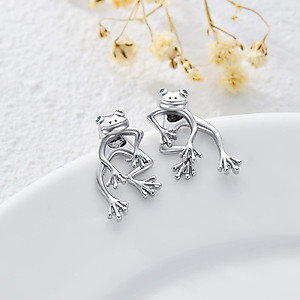 PYTALI Frog Earrings 925 Sterling Silver Stud Earrings Cute Fun Funny Earrings Animal Earrings Frog Jewelry for Women (Aquamarine Eyes)